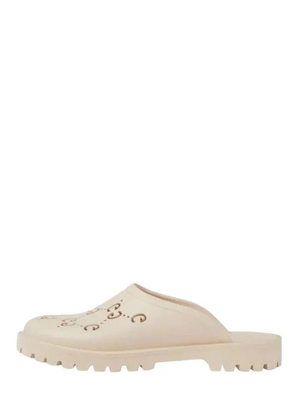 Gucci Slip On Sandals With Cut Out Monogram Detailing - Mystic White