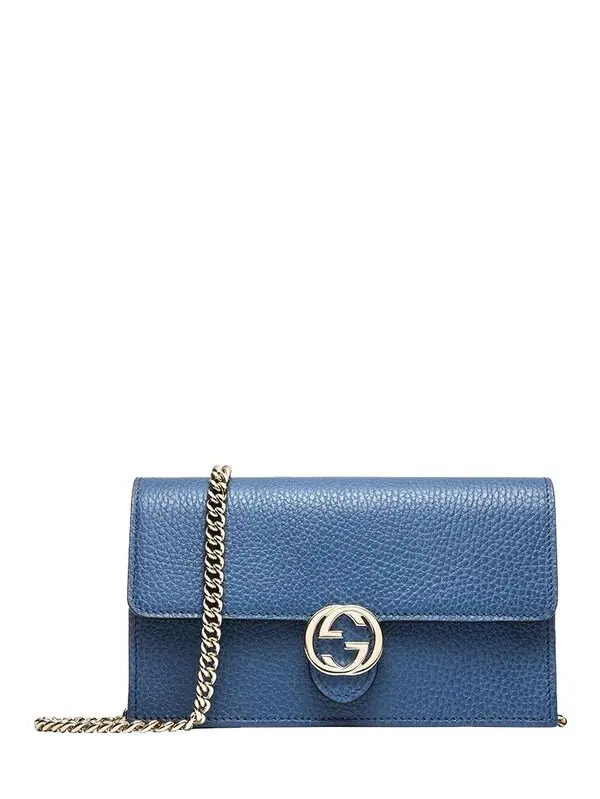 Gucci Double G Leather Woc Chain Shoulder Bag - Blue