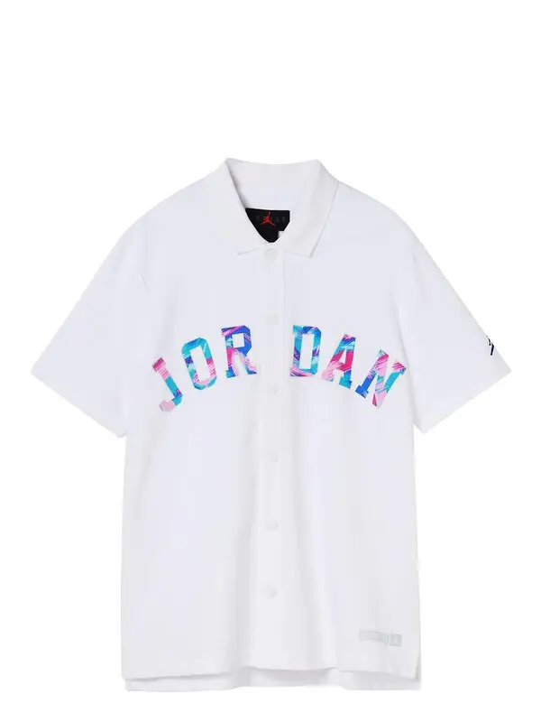 JORDAN Solid Color Lapel Button Brand Multi-color Embroidered Short Sleeve T-shirt White - Default Colorway