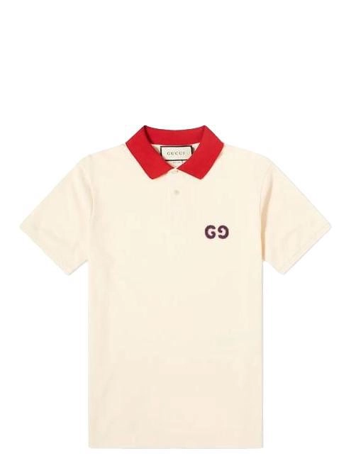 Gucci Contrast Collar Logo Printed Polo Shirt For - Cream