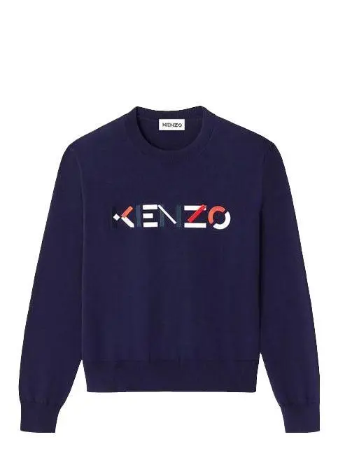 Kenzo Embroidered Logo Round Neck Sweatshirt - Blue