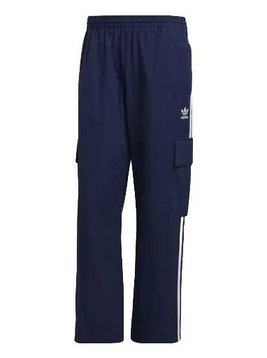 Adidas Originals Logo Stripe Elastic Waistband Sports Cargo Autumn Blue Pants - Default Color