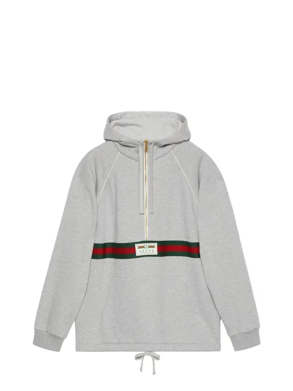 Gucci Cotton Half Zip Hoodie - Grey