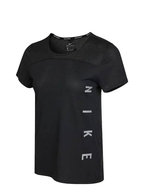 Nike Dri-fit Short Sleeve Performance T-shirt With Reflective Logo - Black