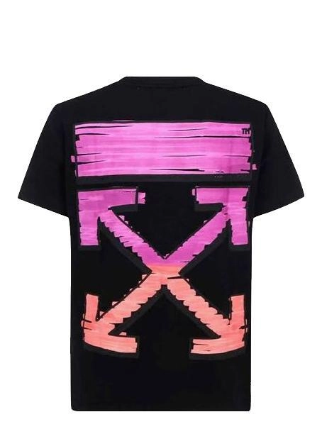 Off-White Short Sleeve Cotton T-shirt With Arrow Logo - Black