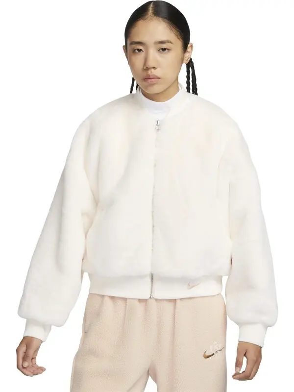 Nike Reversible Faux Fur Bomber Jacket - Sail/sand
