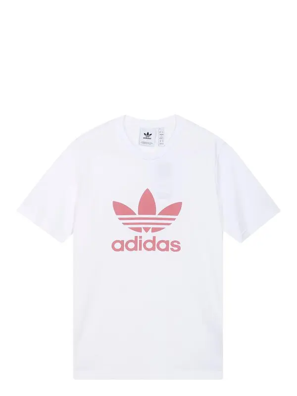 Adidas Originals Trefoil Logo Printing Sports Round Neck Short Sleeve - White