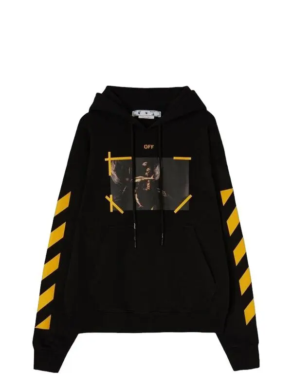 Off-White Caravaggio-print Cotton Hoodie - Black/yellow