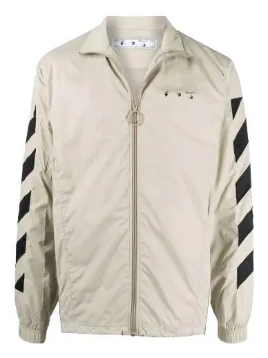 Off-White Diagonal Stripes Zip-up Jacket - Creamy
