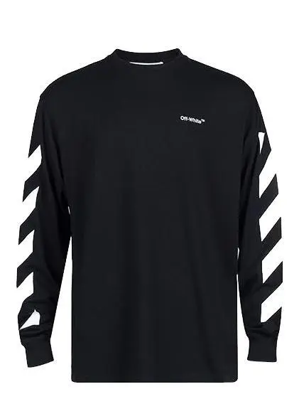 Off-White Ss22 Diag Alphabet Stripe Pattern Pullover Long Sleeves Loose Fit Black T-shirt - Multi-color