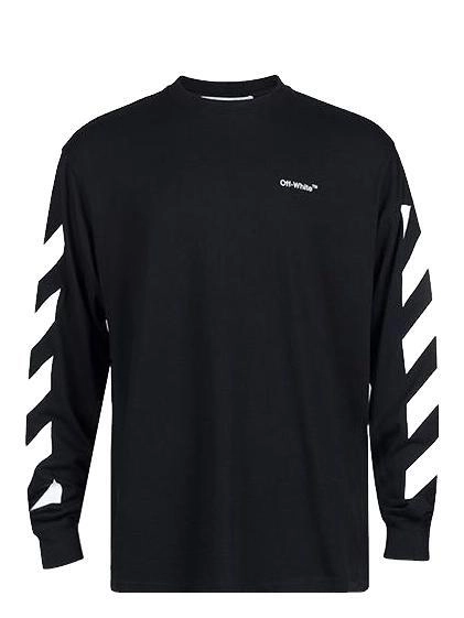 Off-White Ss22 Diag Alphabet Stripe Pattern Pullover Long Sleeves Loose Fit Black T-shirt - Multi-color