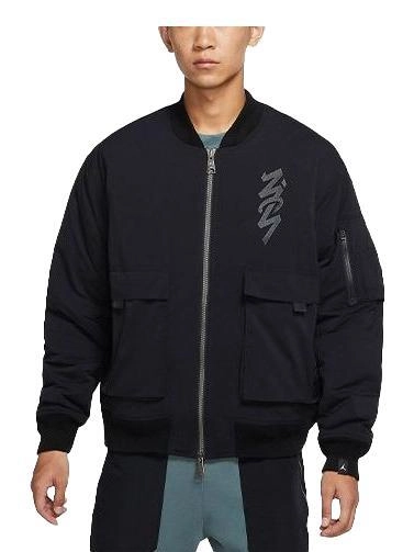 JORDAN Air Zion Flight Alphabet Embroidered Aviator Jacket - Black