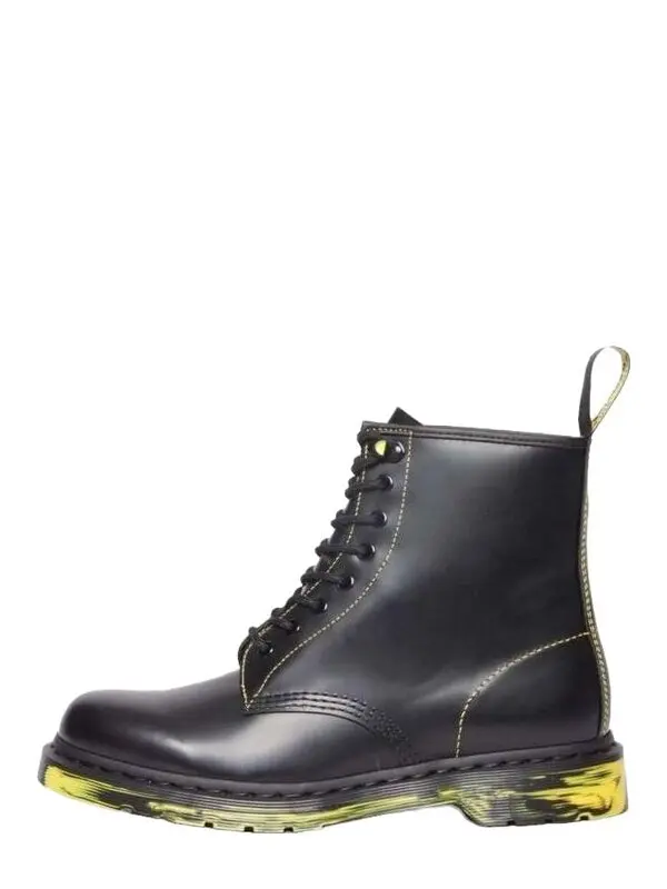 Dr. Martens 1460 Marbled Sole Lace Up Smooth Leather Boots - Black/yellow