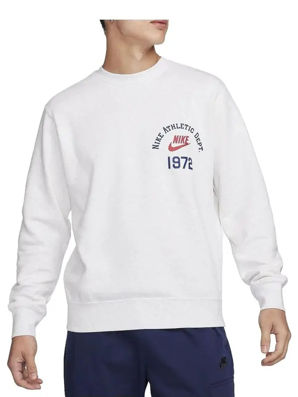 Nike Club Fleece Crew-neck Sweatshirt - Birch Heather/gym Red