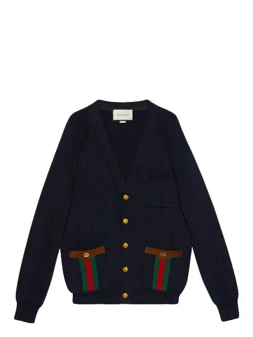 Gucci Ribbon Knitted Wool-blend Cardigan - Black