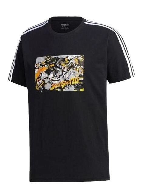 Adidas Neo Casual Breathable Sports Stripe Printing Short Sleeve Black T-shirt - Default Color