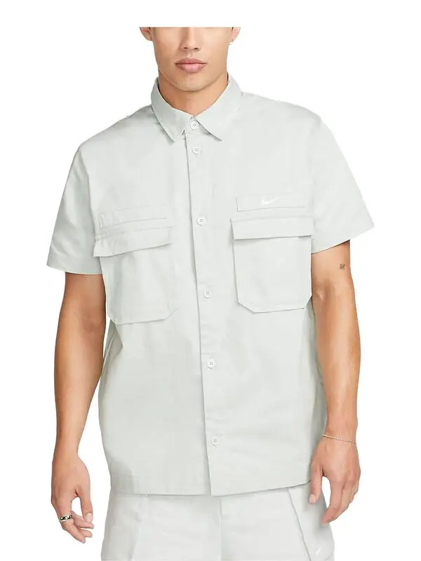 Nike Life Woven Military Short-sleeve Button-down Shirt 'light - Silver