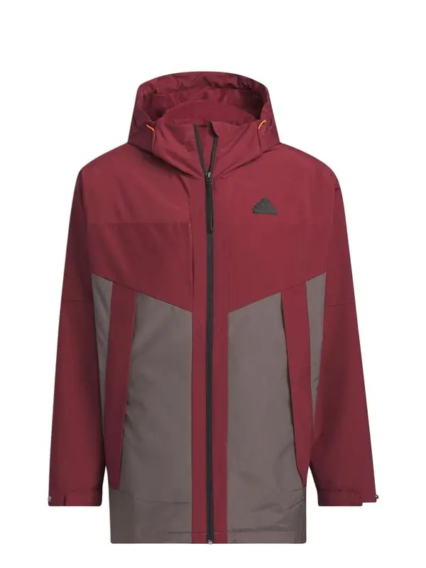 Adidas Color Blocked Hooded Jacket With Zip Up Closure - Red/grey