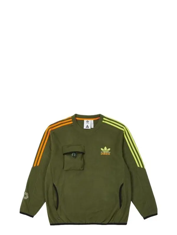 Adidas Originals X Palace Crossover Stripe Logo Round Neck Pullover Long Sleeves Green - Wild Pine