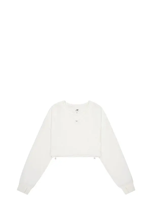 NEW BALANCE Crewneck Long Sleeve Cropped Top - Ivory