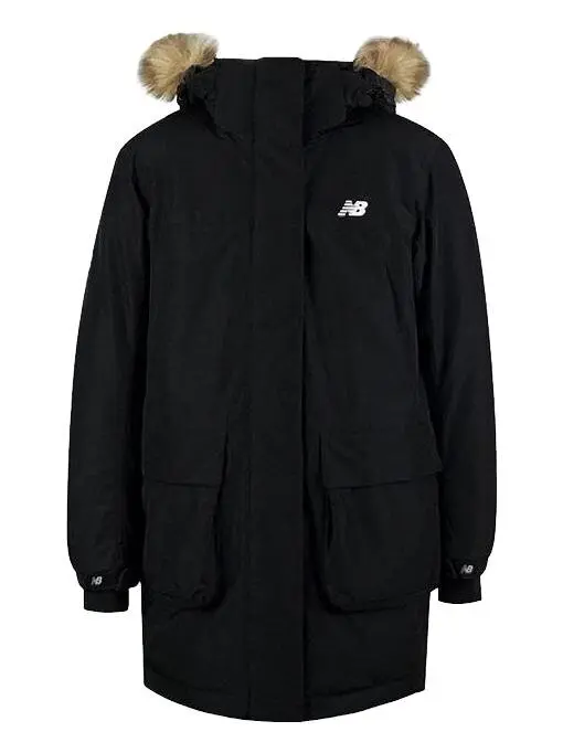 NEW BALANCE Down Jacket With Fur Trimmed Hood - Black/brown