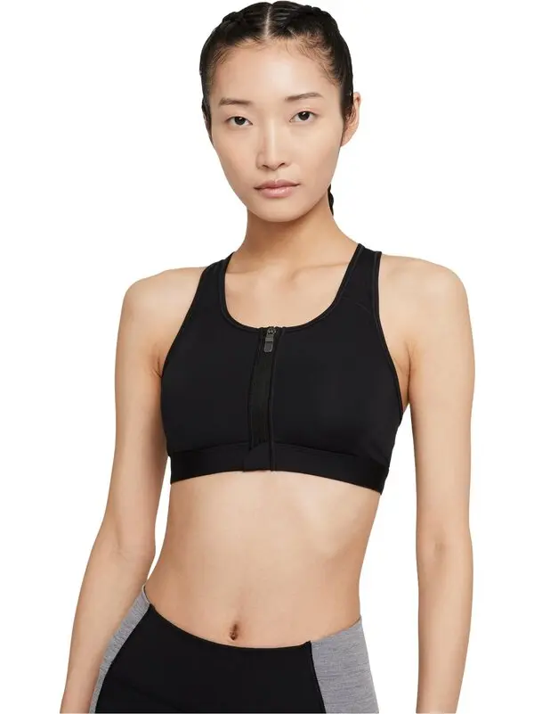 Nike Dri-fit Swoosh Zip-front Sports Bra - Black