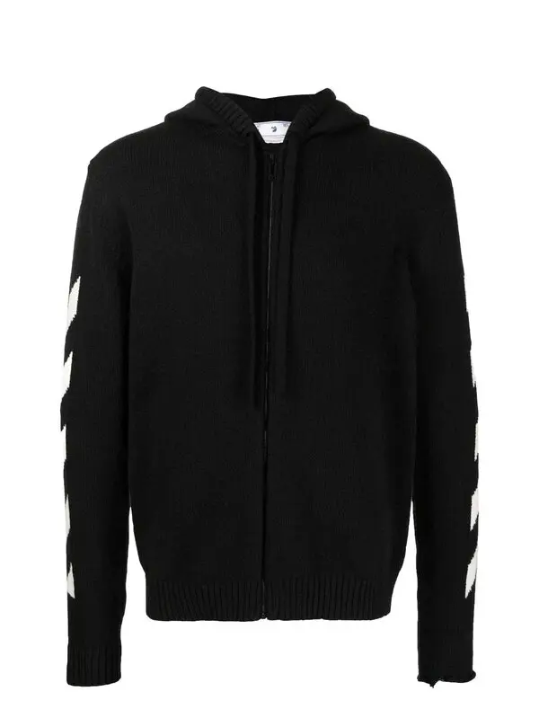 Off-White Long Sleeve Zipper Hoodie - Black/white