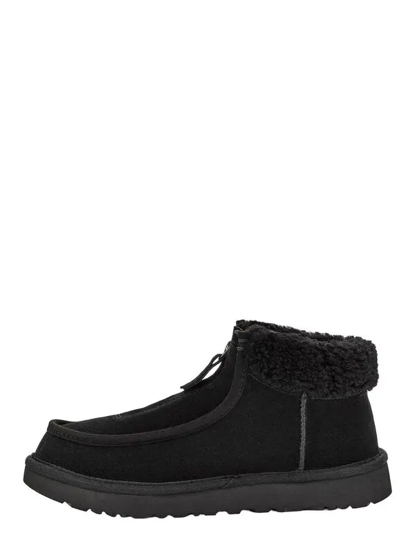 UGG Suede Fur Collar Zip Ankle Boots - Black