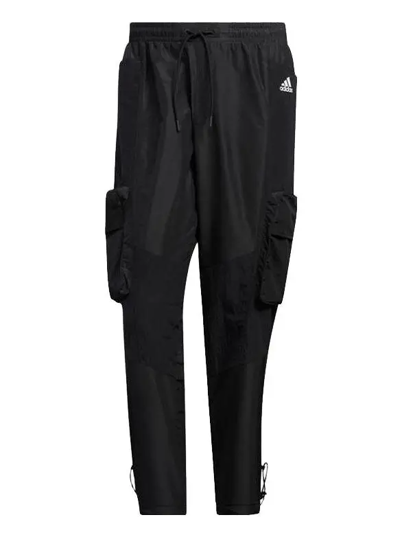 Adidas Solid Color Pocket Logo Printing Straight Lacing Sports Pants/trousers/joggers Black - Multi-color