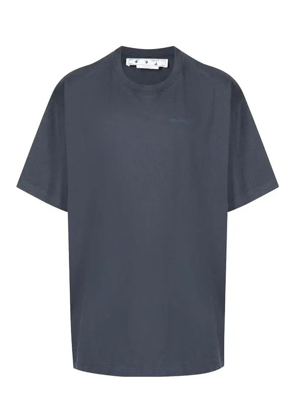 Off-White Stripe Printing Short Sleeve Loose Fit Navy Blue T-shirt - Multi-color