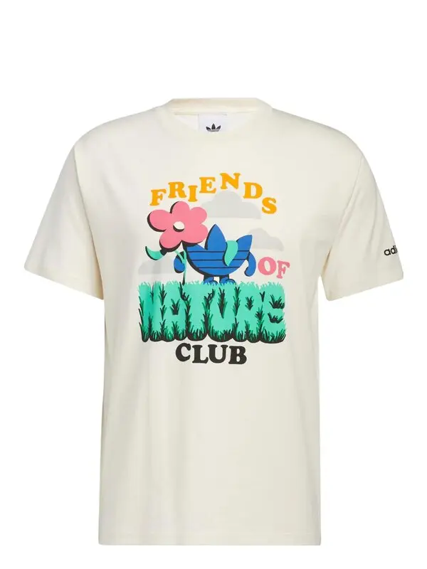 Adidas Originals Cartoon Florets Alphabet Printing Round Neck Sports Short Sleeve Creamy White T-shirt - Default Color