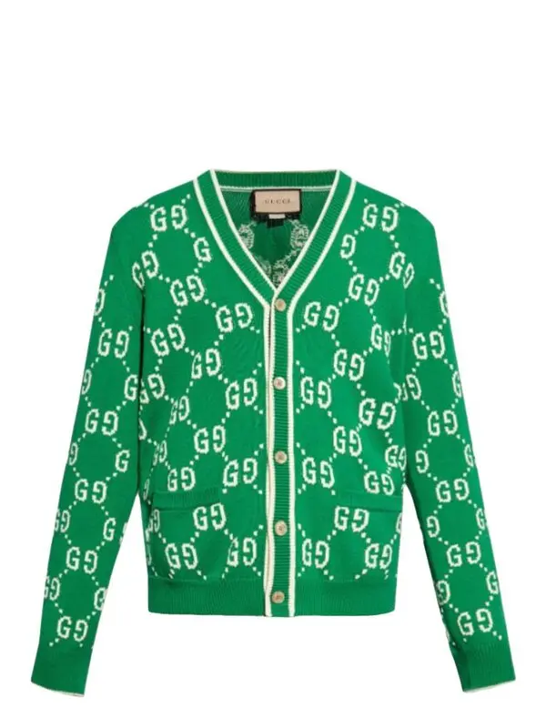 Gucci Jumbo Gg Jacquard Cardigan - Green