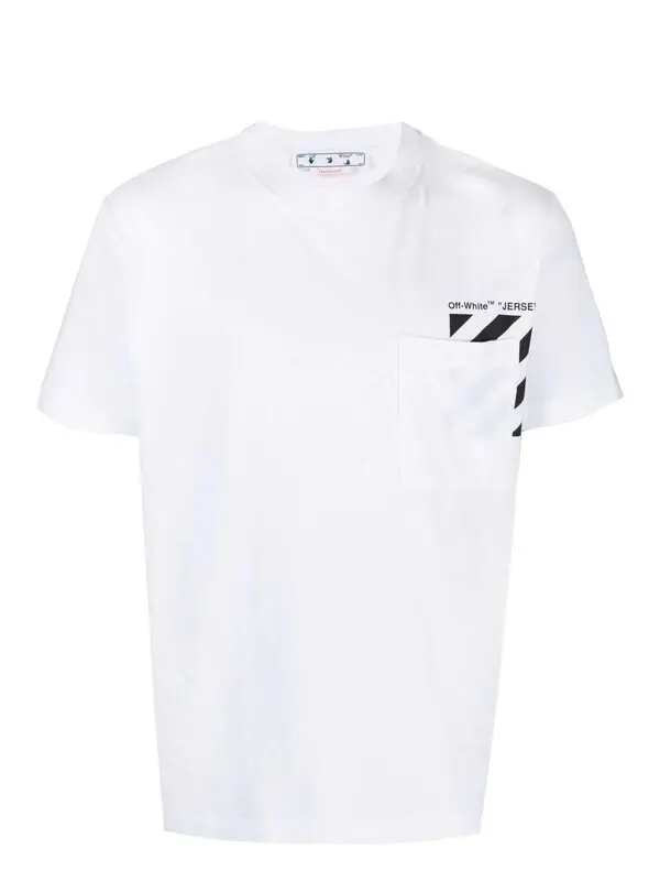 Off-White Chest Stripe Pocket Round Neck Short Sleeve White T-shirt - Default Color