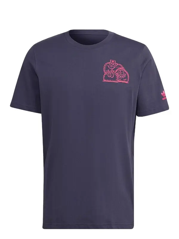 Adidas Originals Kevin Lyons Tee Back Cartoon Pattern Printing Round Neck Casual Short Sleeve Couple Style Navy Blue - Default Color