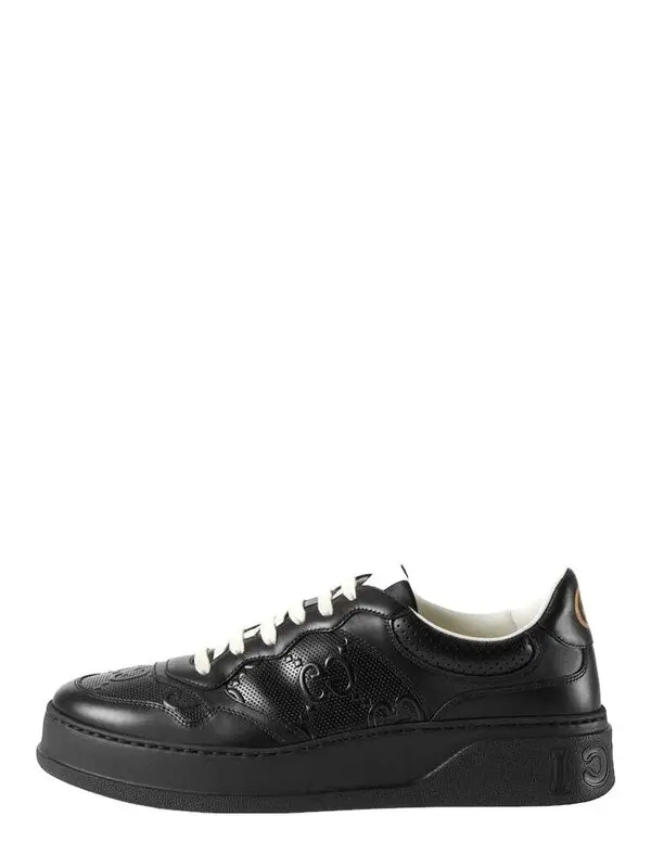 Gucci Gg Embossed Leather Lace-up Sneakers - Black