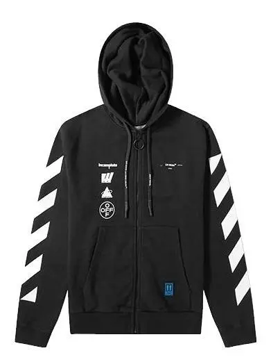 Off-White Printed Zip-up Hooded Jacket - Black