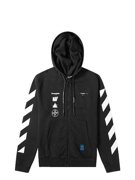 Off-White Printed Zip-up Hooded Jacket - Black