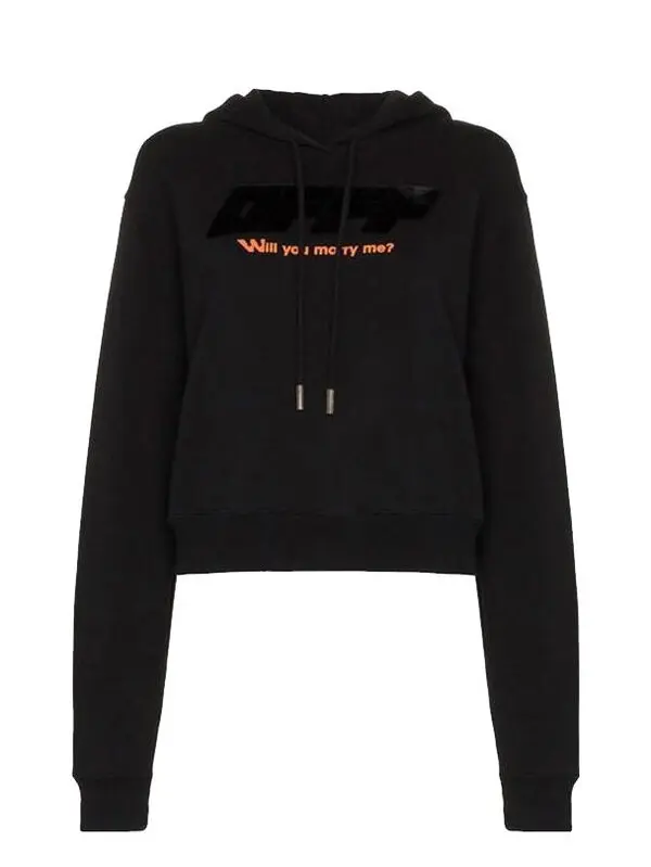 Off-White Modern Obstacles" Loose Cotton Hoodie - Black