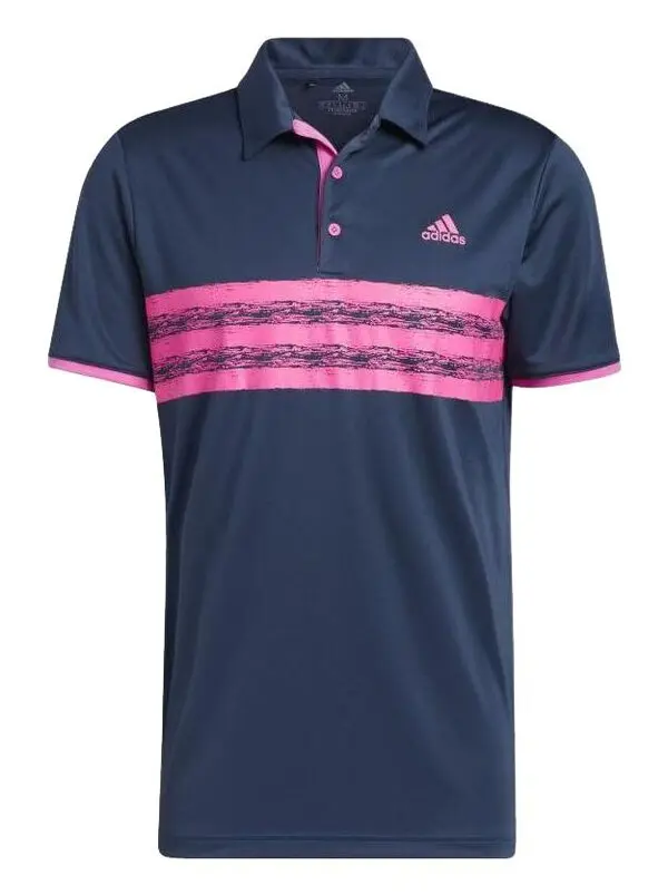 Adidas Stripe Printing Golf Sports Short Sleeve Navy Blue Polo Shirt - Default Colorway