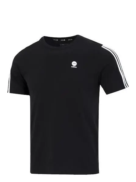 Adidas Neo Solid Color Stripe Logo Athleisure Casual Sports Round Neck Short Sleeve Black T-shirt - Default Color