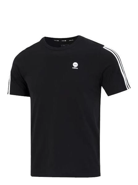 Adidas Neo Solid Color Stripe Logo Athleisure Casual Sports Round Neck Short Sleeve Black T-shirt - Default Color