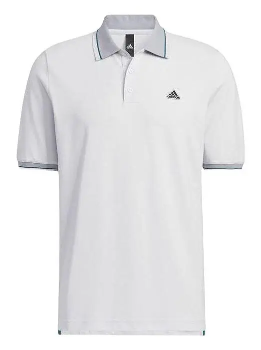 Adidas Logo Printing Straight Buckle Short Sleeve White Polo Shirt - Default Color