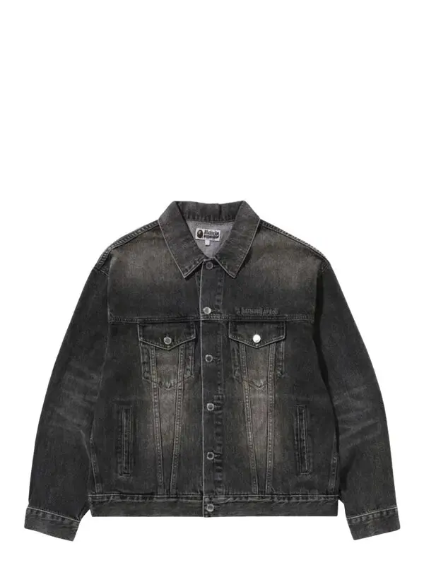 A BATHING APE Distressed Denim Trucker Jacket - Black