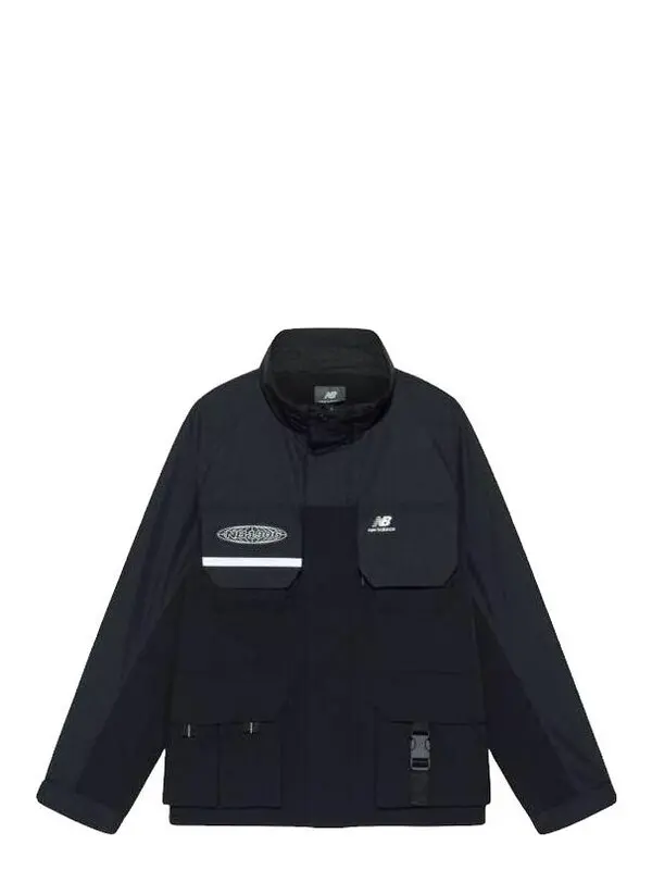 NEW BALANCE Windproof Hooded Cargo Jacket - Black/white