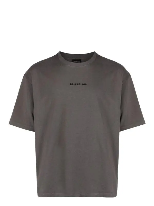 Balenciaga Embroidered-logo Cotton T-shirt - Grey