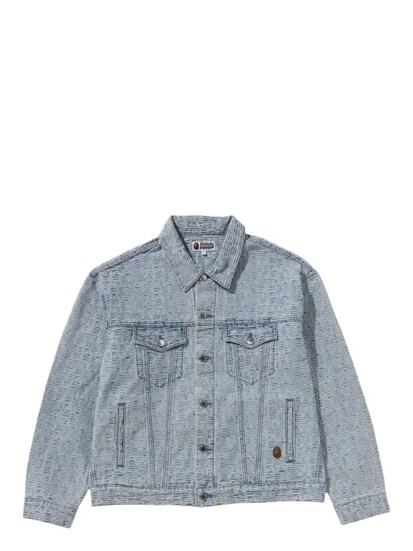 A BATHING APE Lux Sport Pattern Jacquard 13oz Denim Trucker Jacket - Light Indigo