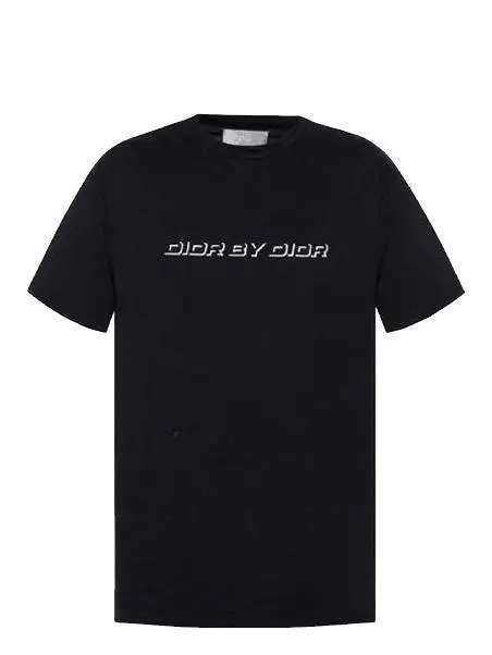 Dior Embroidered Logo Printing Short Sleeve - Black