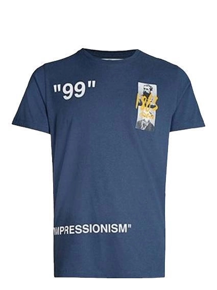 Off-White Cotton Short Sleeve Logo Normal Fit - Blue