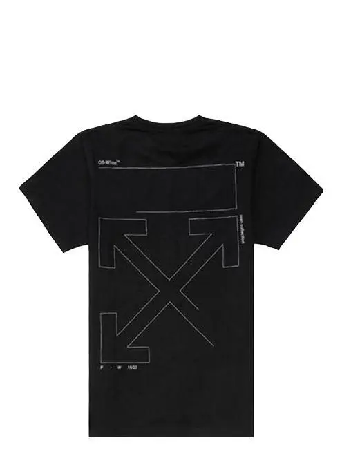 Off-White Unfinished Loose Round Neck Short Sleeve - Black