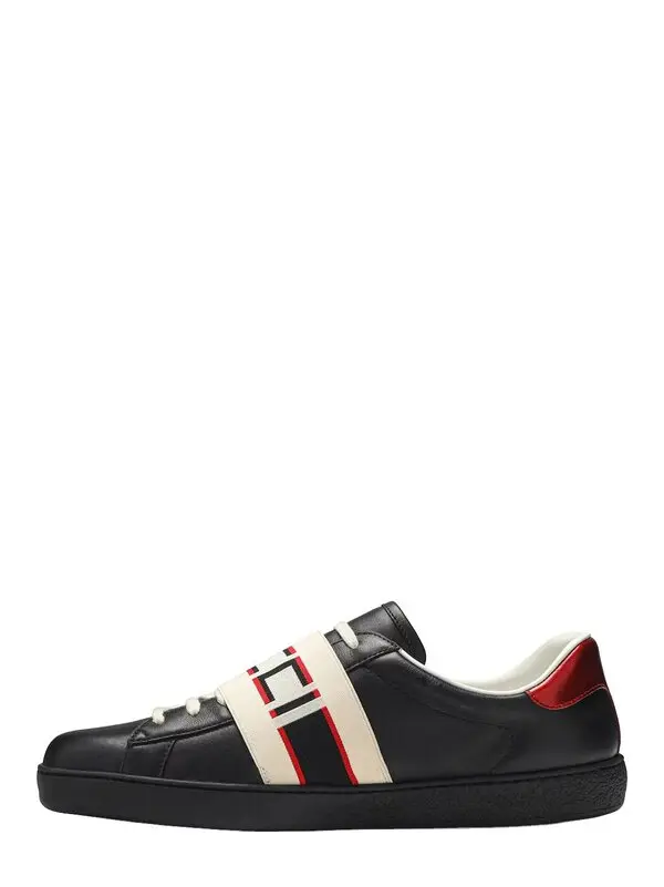 Gucci Ace Stripe Leather Low Top Sneakers - Black